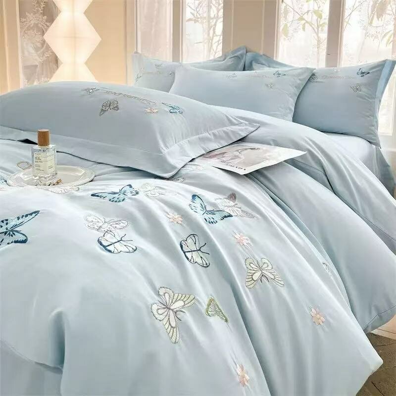 Комплект постельного белья "Мако-сатин", 4 предмета, 100% хлопок.220*240cm，синий2