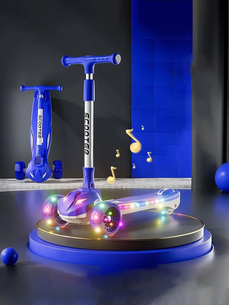 Самокат детский PP-TY01305-250802M-25 синий с подсветкой колес для мальчиков