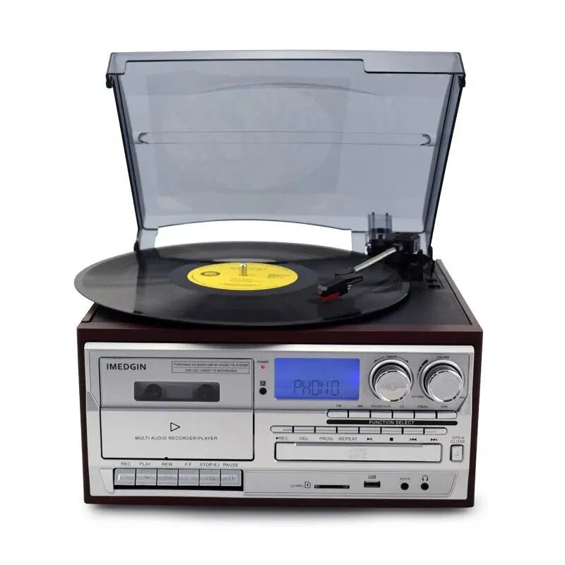 Виниловый проигрыватель IMEDGIN с CD и кассетным плеером, AM/FM радио, USB REC