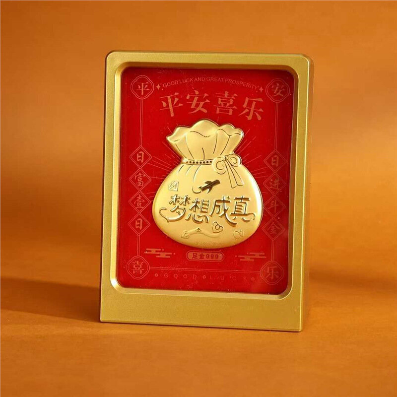 Золотое украшение - Настоящее золото - "Деньги приходят со всех сторон" - Настольное украшение в виде фоторамки - Праздничный подарок для старших и друзей