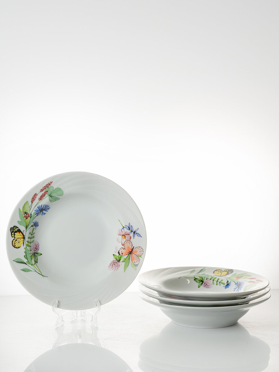 Набор фарфоровых тарелок глубоких 200 мм. "Нимфа" ф. Голубка, 4 шт, Добрушский фарфоровый завод