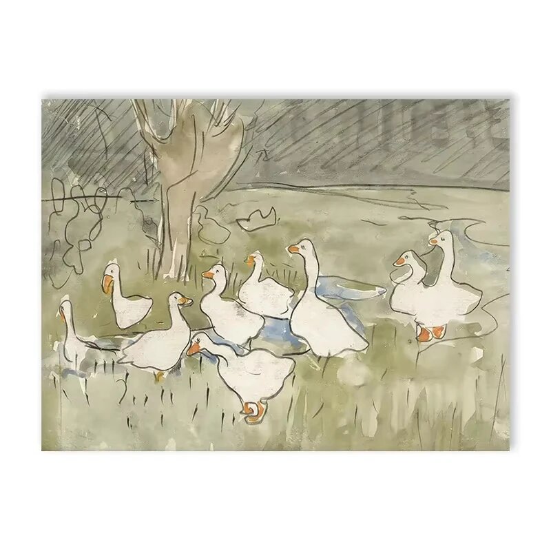 Пейзаж с гусями, 15x20 см, XL364-05, без рамы