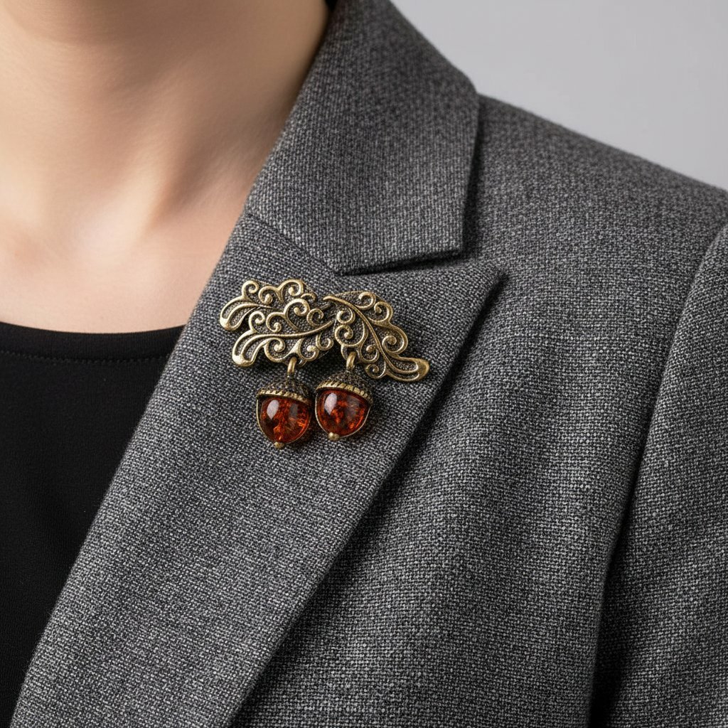 Брошь, янтарь