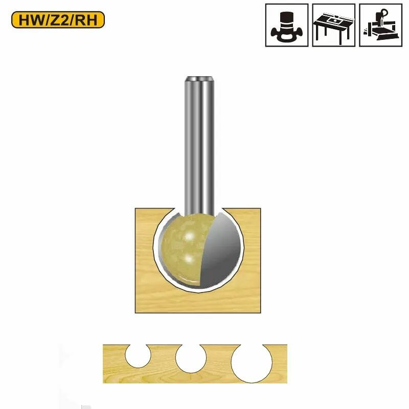 Фреза пазовая с шаровой реж. частью, D25.4 мм, I23.5 мм, S12x40 мм, Z2, R12.7 мм Arden 208261