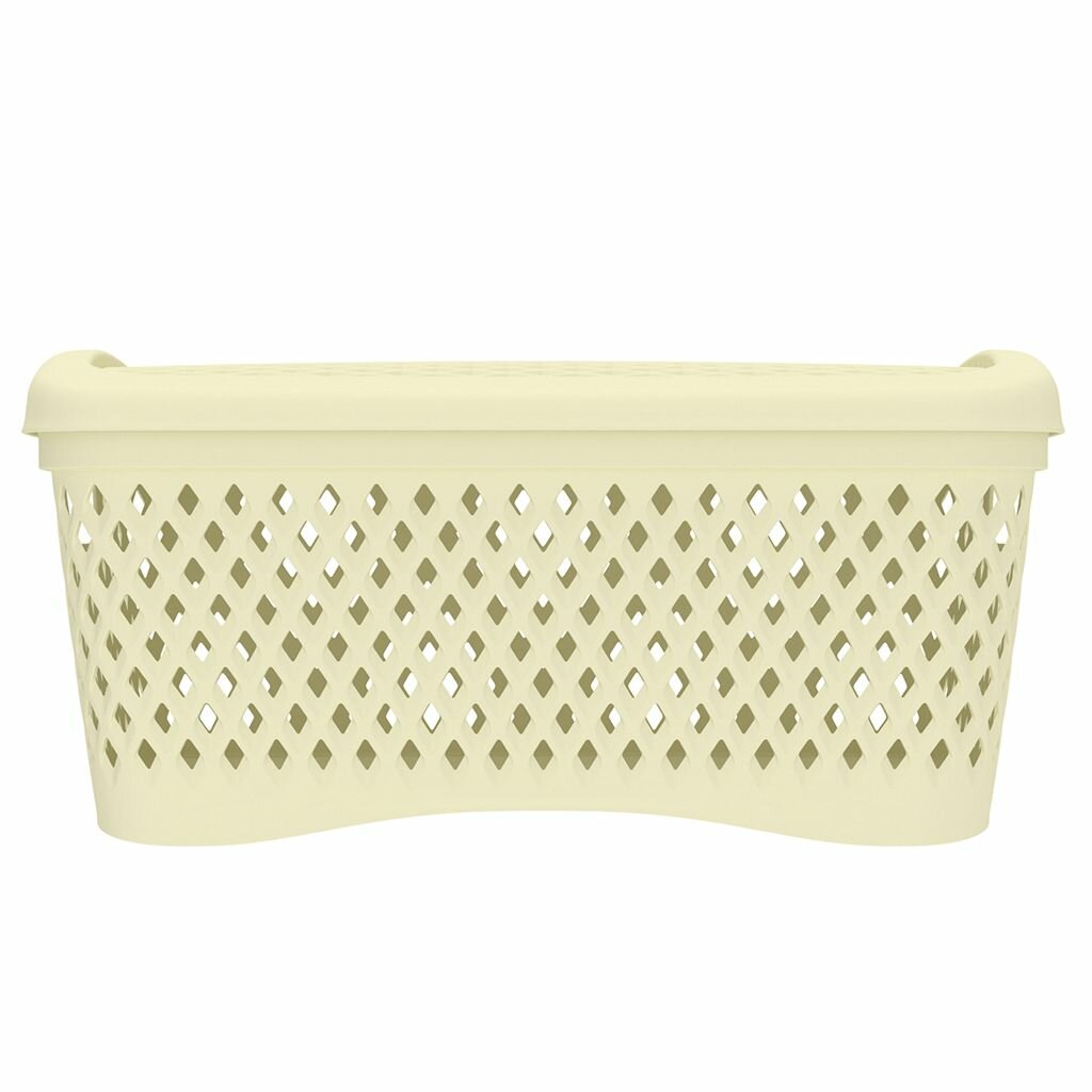 Корзина для хранения альт пласт "Ромбики М", 29,5х22х14 см, с крышкой, полипропилен, ваниль (АП 442)