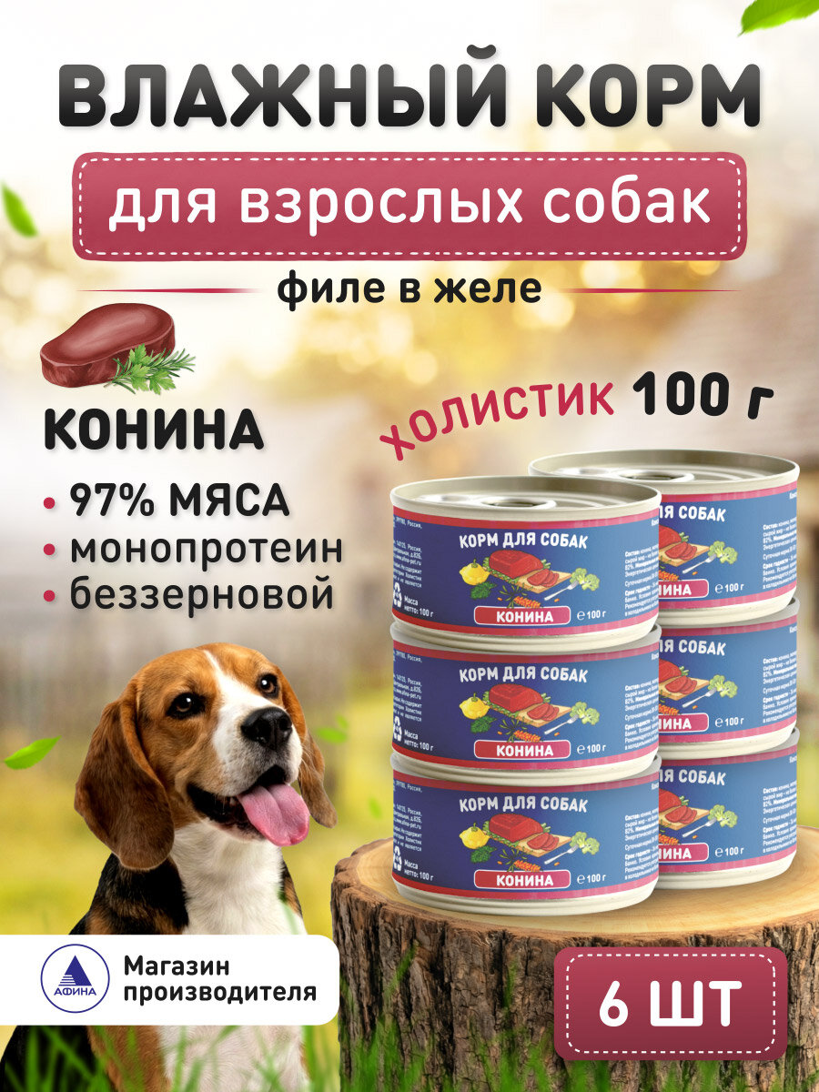 Влажный корм с кониной для собак Solid Natura Holistic, упаковка 6 шт х 100 г