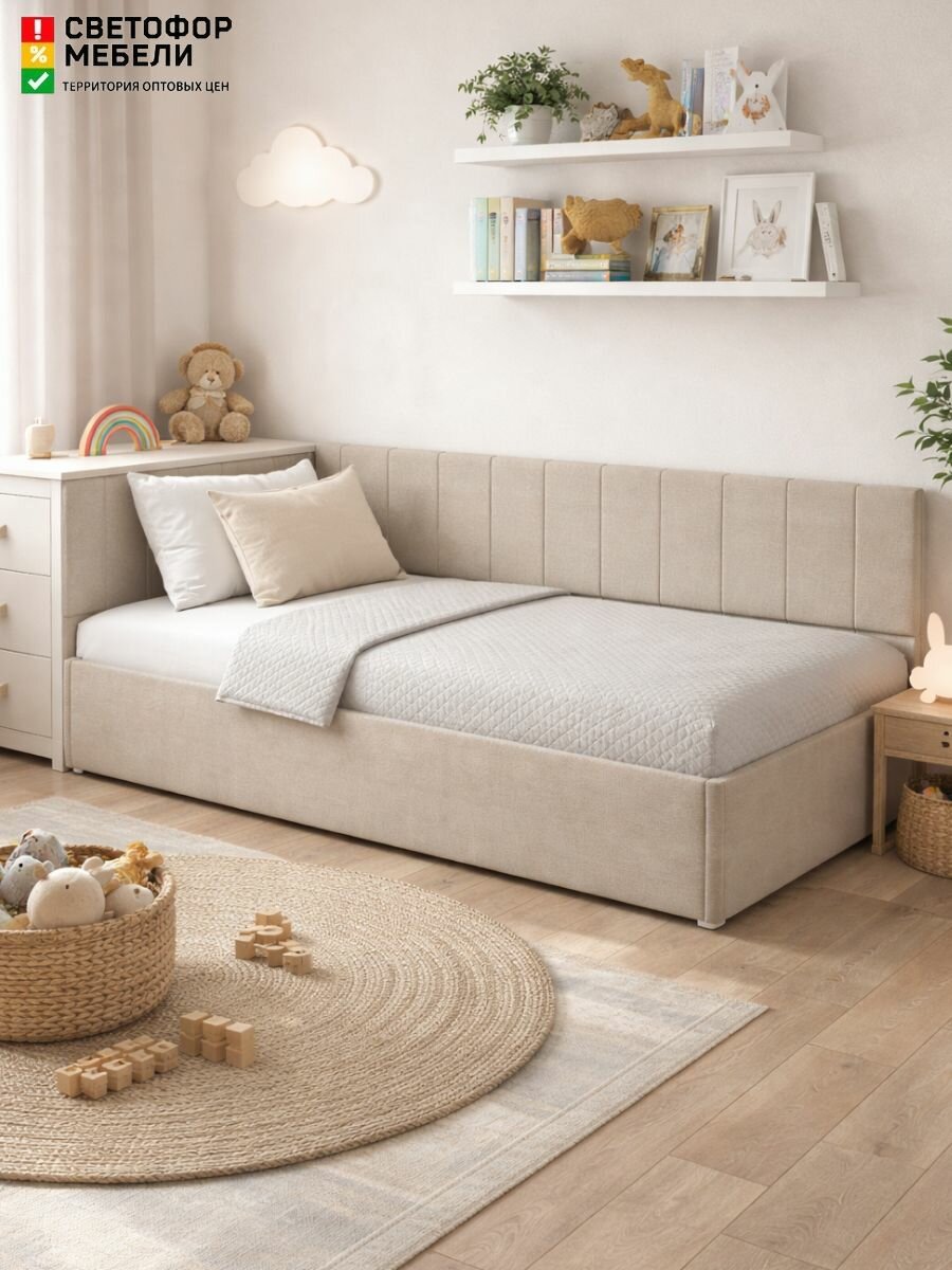 Мебельный рай Кровать односпальная мркр 5/КР3 мягкая 0,9 м 947х750х2042, Бежевый