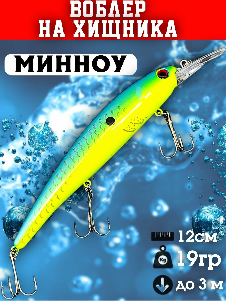 Воблер Бандит Минноу 120мм 19гр с заглублением до 3м / Приманка воблер для троллинга на щуку, судака