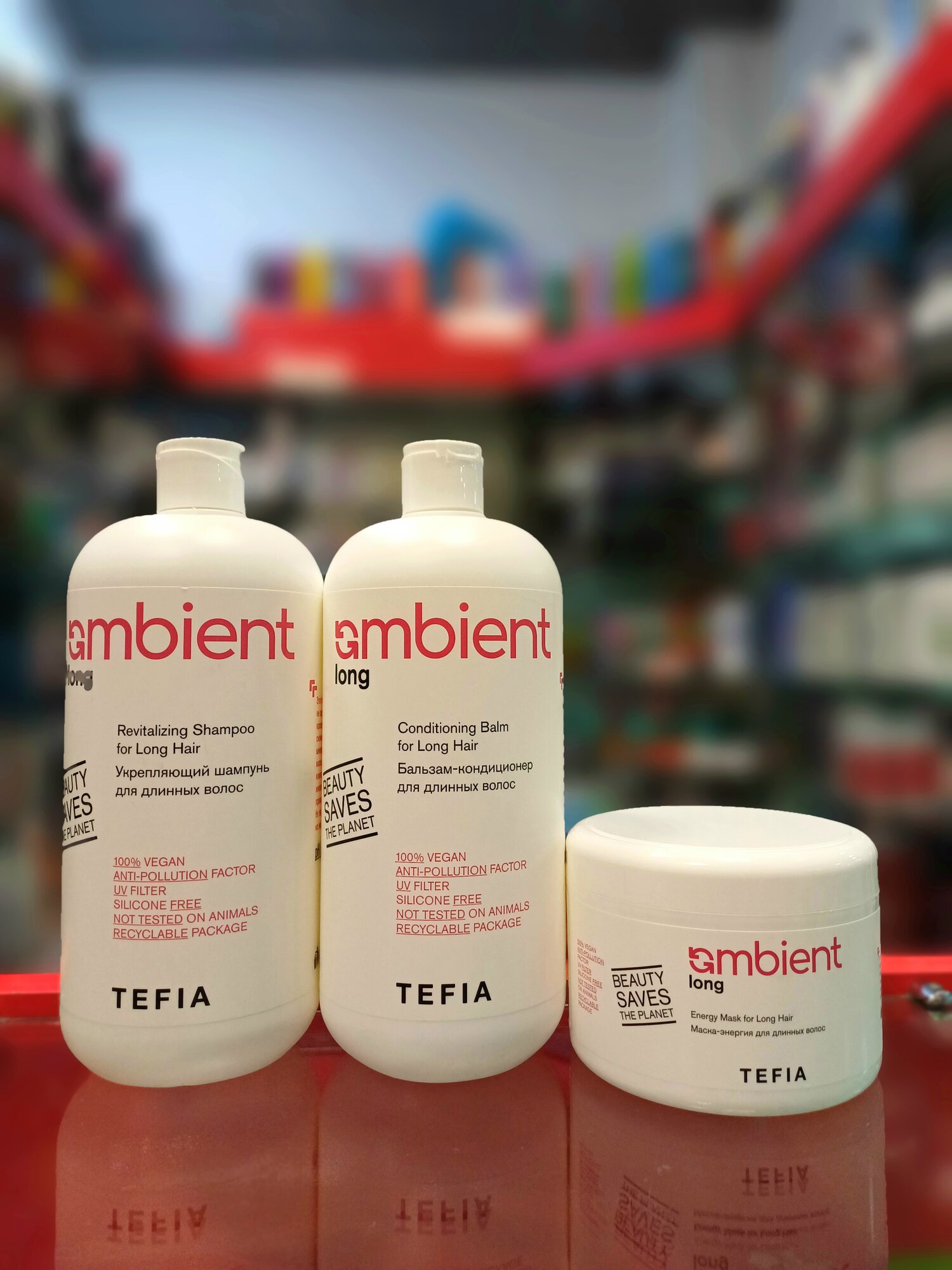Набор для длинных волос укрепляющий AMBIENT Long Tefia (шампунь 950мл, бальзам 950мл, маска 500мл)