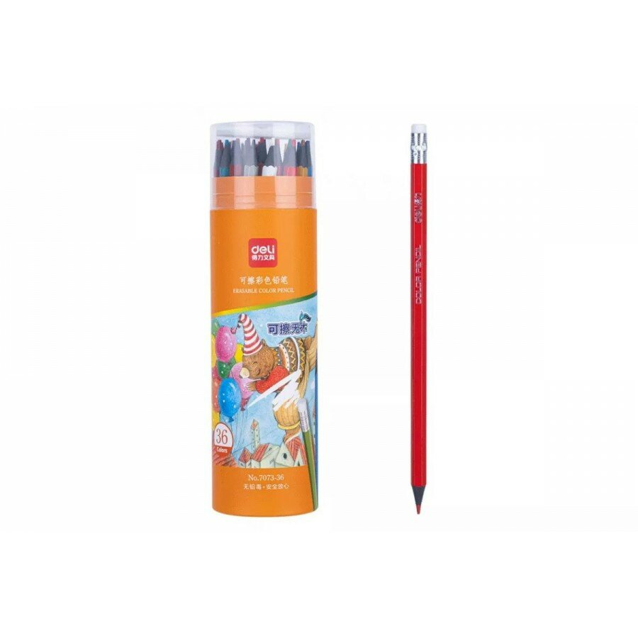 Карандаши цветные Deli 36 шт, пластиковые, с ластиком