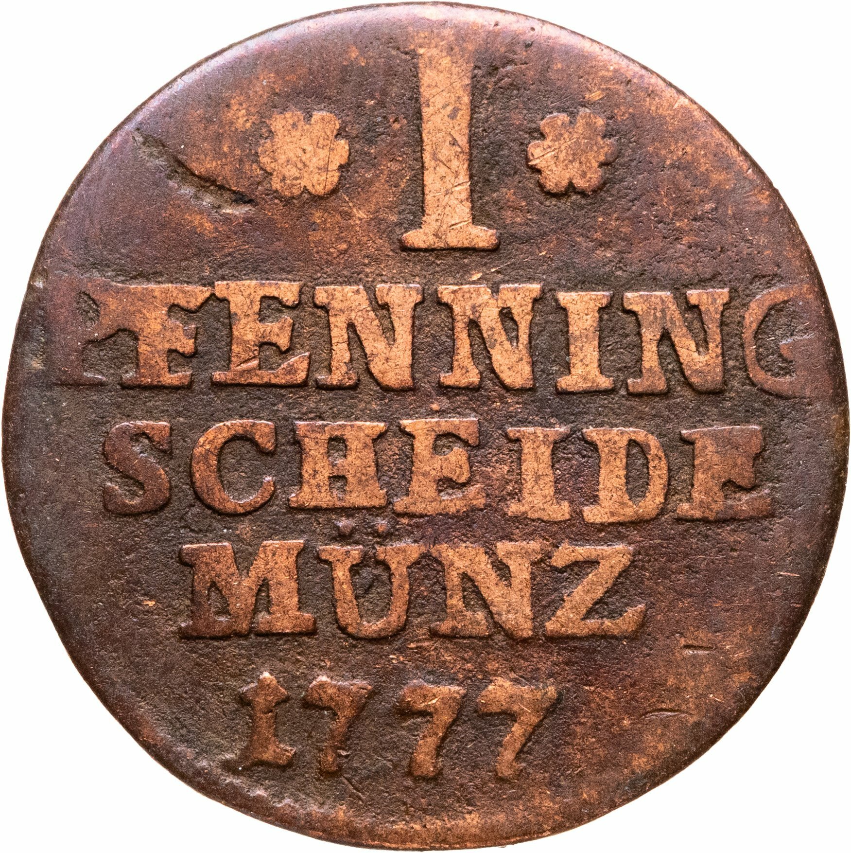 Брауншвейг-Вольфенбюттель 1 пфенниг 1777, Медь, в сохранности F