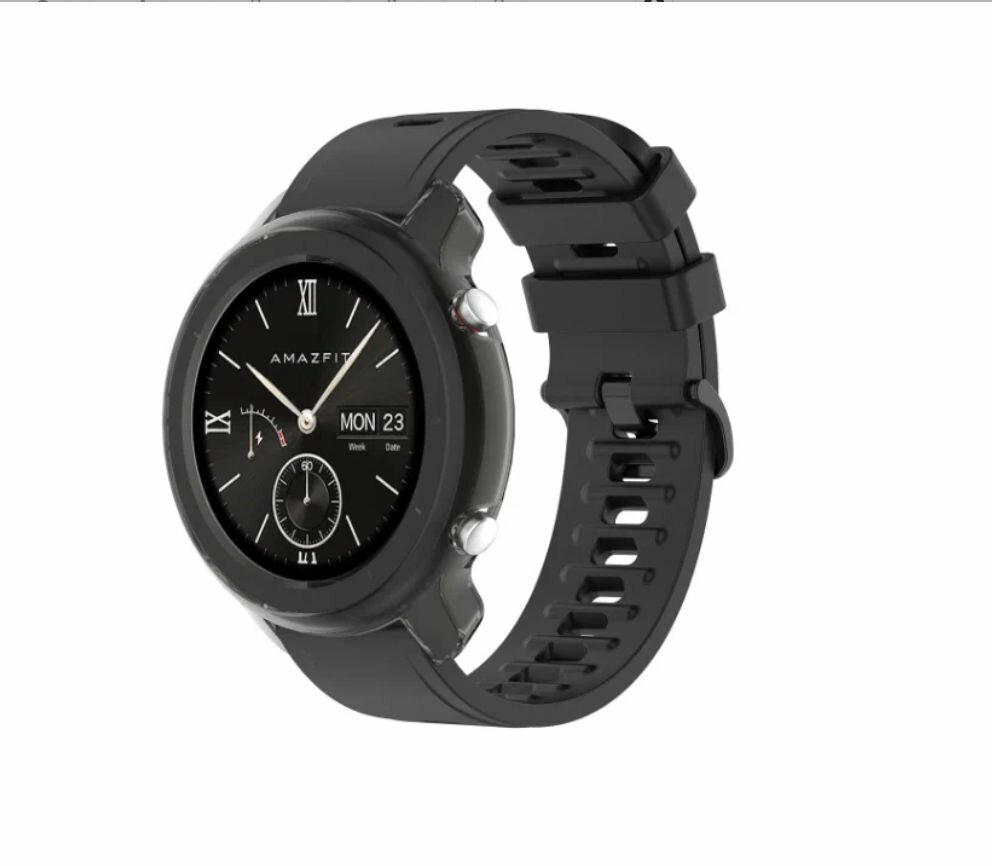 Защитный бампер-чехол MyPads из прочного силикона для Amazfit GTR 47mm A1902 с противоударными свойствами черный