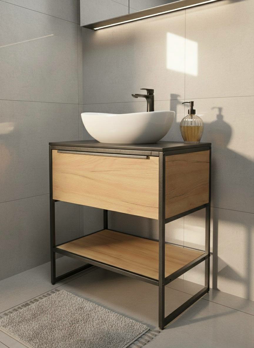 Тумба под раковину в ванную напольная с ящиком Лофт, дуб крафт золотой