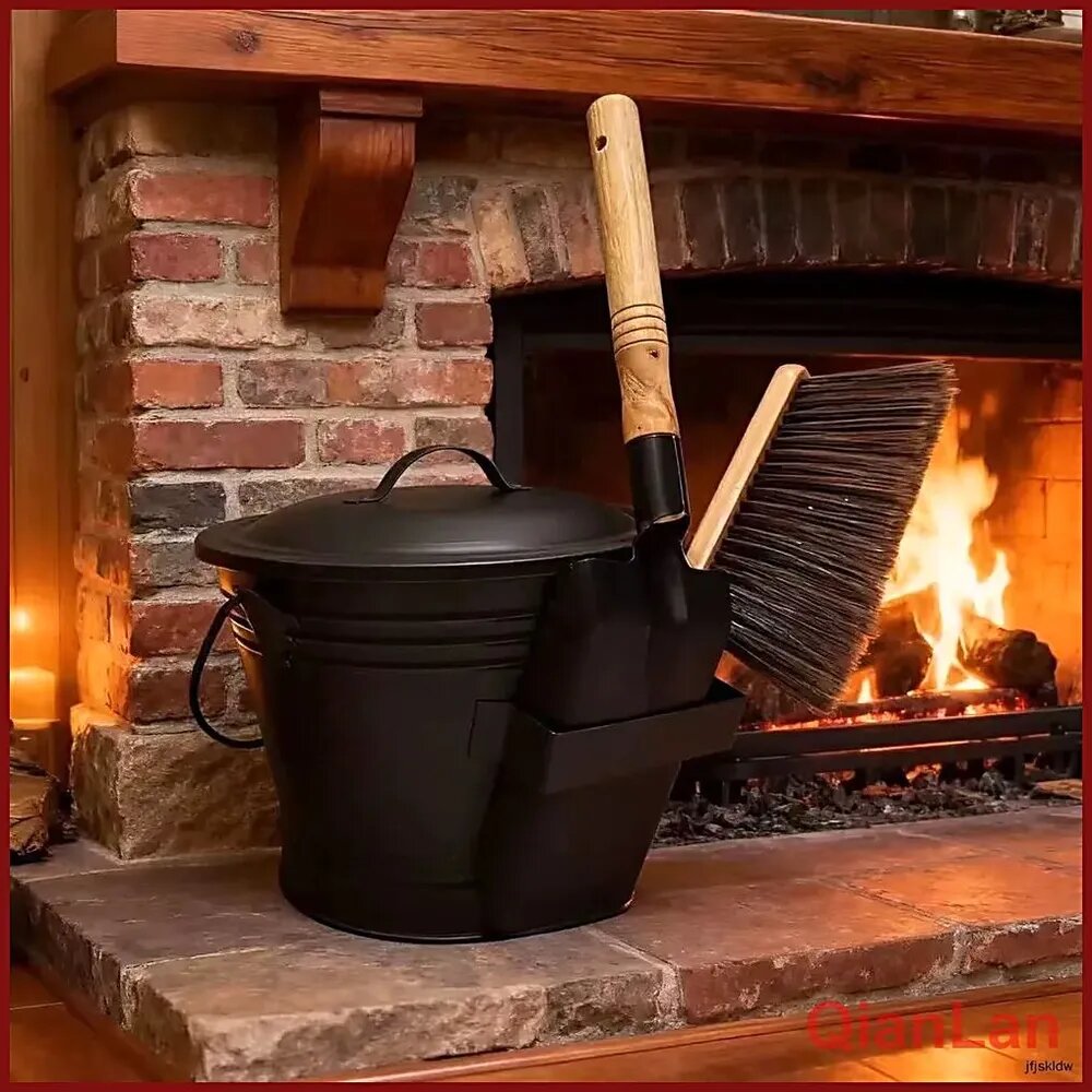 Ведро для золы с крышкой и деревянной ручкой металлическое зольное ведро для камина, печи и гриля