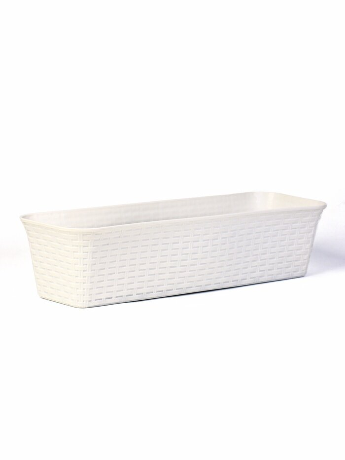 Ящик балконный для цветов «Ротанг», 18 л, 63×20×14.5 см, с дренажной вставкой, пластиковый, белый