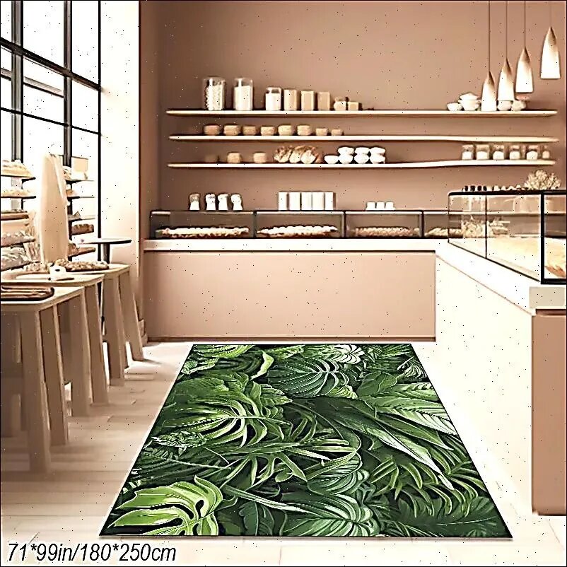 Ковер дорожка 71*99in/180*250cm, ковер с зелеными листьями, для кафе и дома