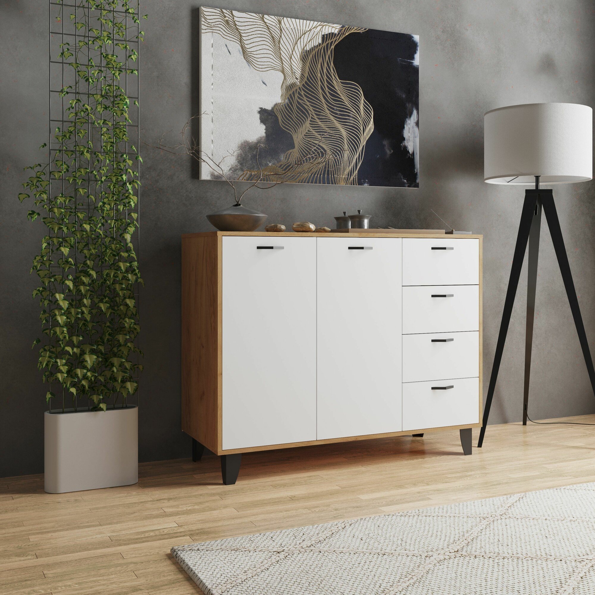 Комод с выдвижными ящиками для хранения вещей, 120,4x95x45 см, модель Катрин 12