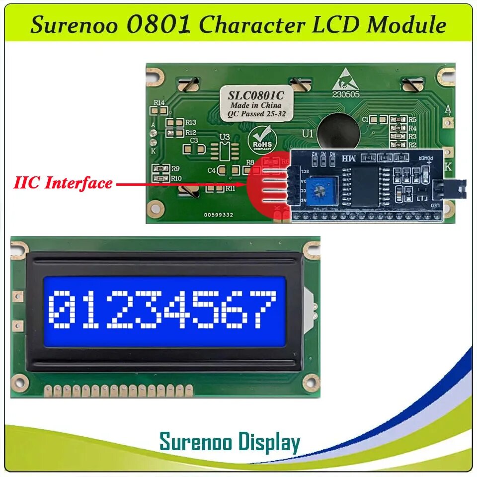 Surenoo 0801 Character LCD модуль, Цвет: 0801C-BLW-IIC