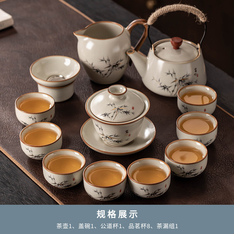 Ru Kiln tea set set 2025 новый бытовой керамический чайник для питья чая Кунг-фу чайная чашка чайный поднос легкая роскошь высокого класса для встречи гостей