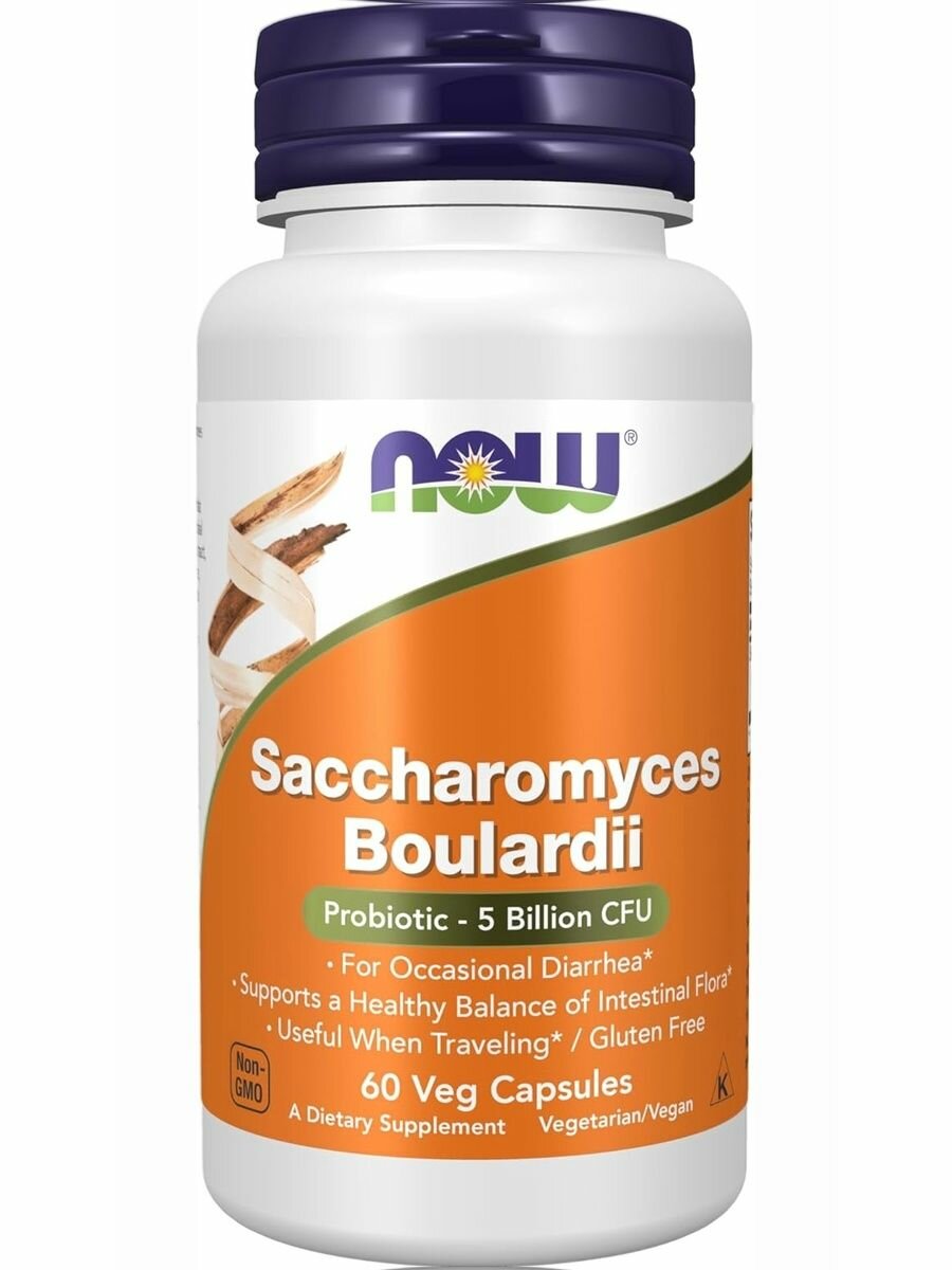 Сахаромицеты Буларди, NOW, Saccharomyces Boulardii, 5 млрд КОЕ пробиотика, 60 капсул.