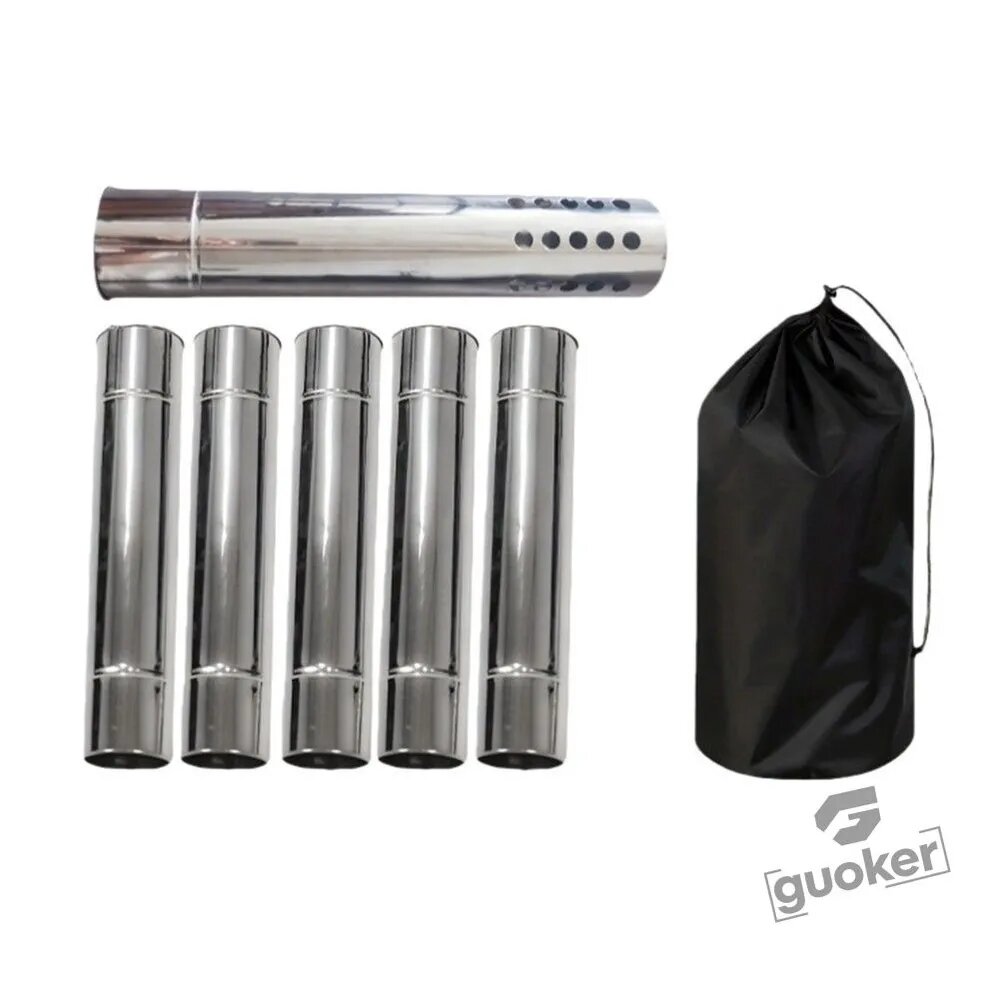 Дымоход для палаточной печи, нержавеющая сталь, 5 труб по 30см, для отвода дыма и улавливания искр