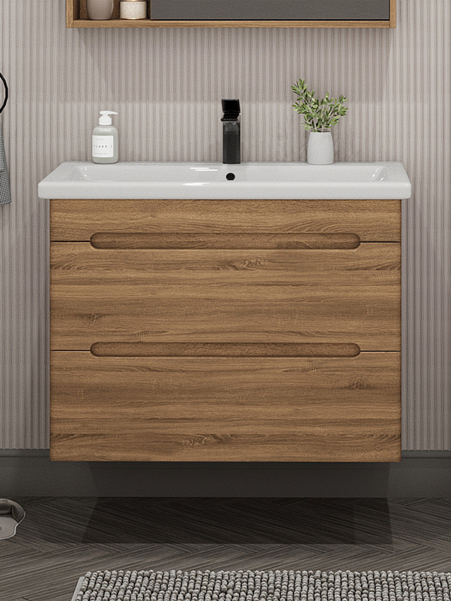 Тумба подвесная SanStar Diva 70 с раковиной Como 70 (комплект) для ванной комнаты, Gold Craft