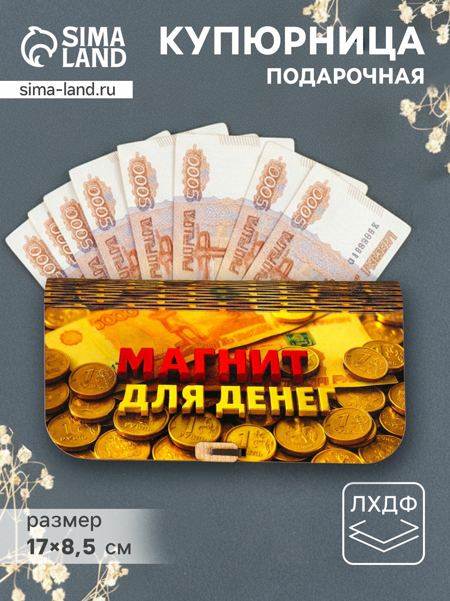 Купюрница подарочная "Магнит для денег", 17x8.5 см, особенности шкатулки: для денег