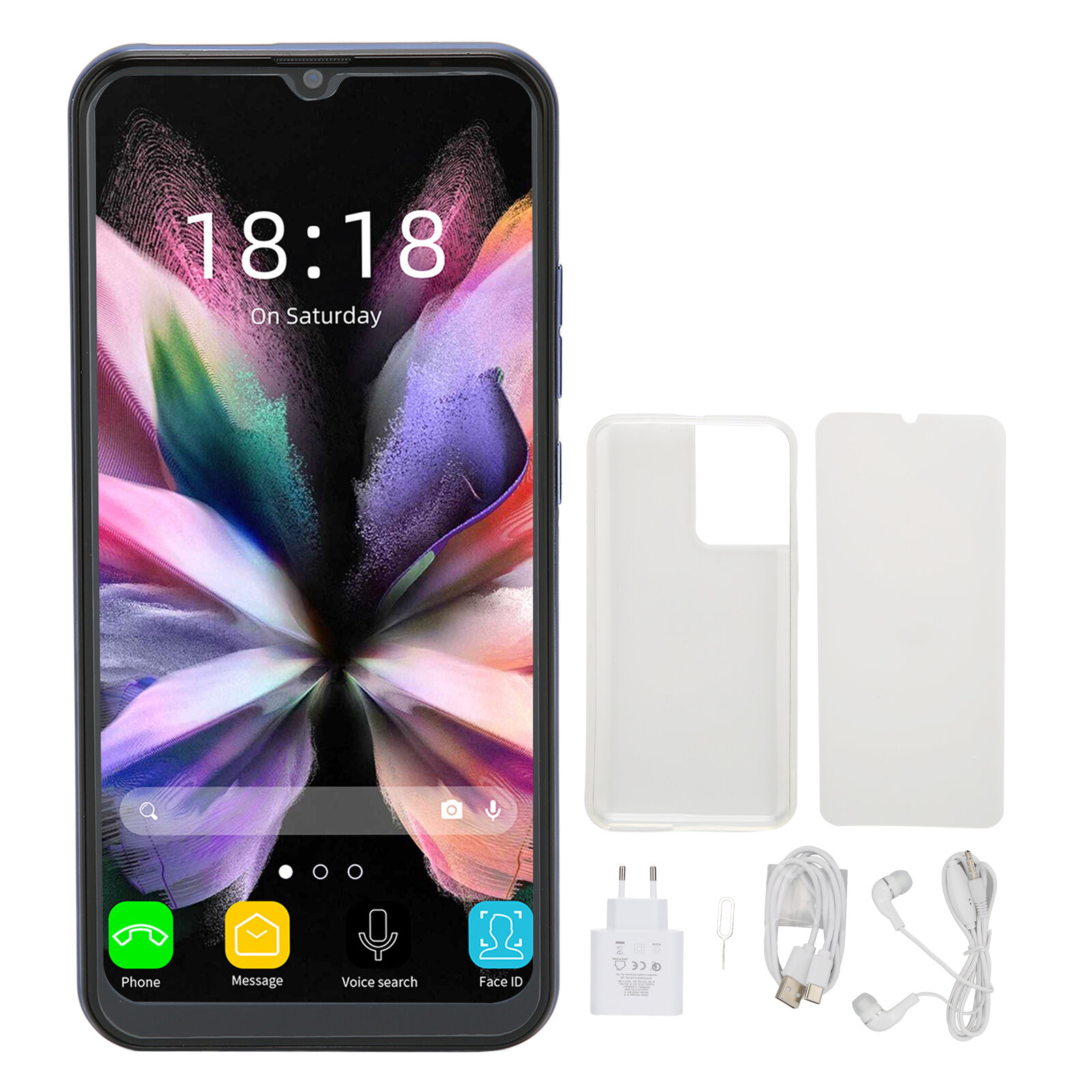 Смартфон R412F Blue с экраном 6.53 дюйма, 8/64 ГБ, Android 12, камеры 8/24 МП, зарядка 110240V евров