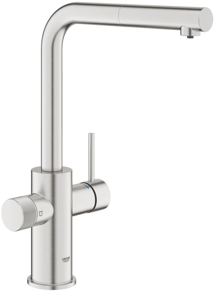 Смеситель для кухни Grohe Blue Pure Minta 30590DC0 с подключением к фильтру, выдвижным изливом, суперсталь
