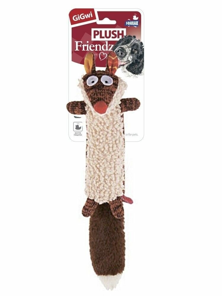 Мягкая игрушка для собак GiGwi PLUSH FRIENDZ Белочка с пищалкой, 21 см