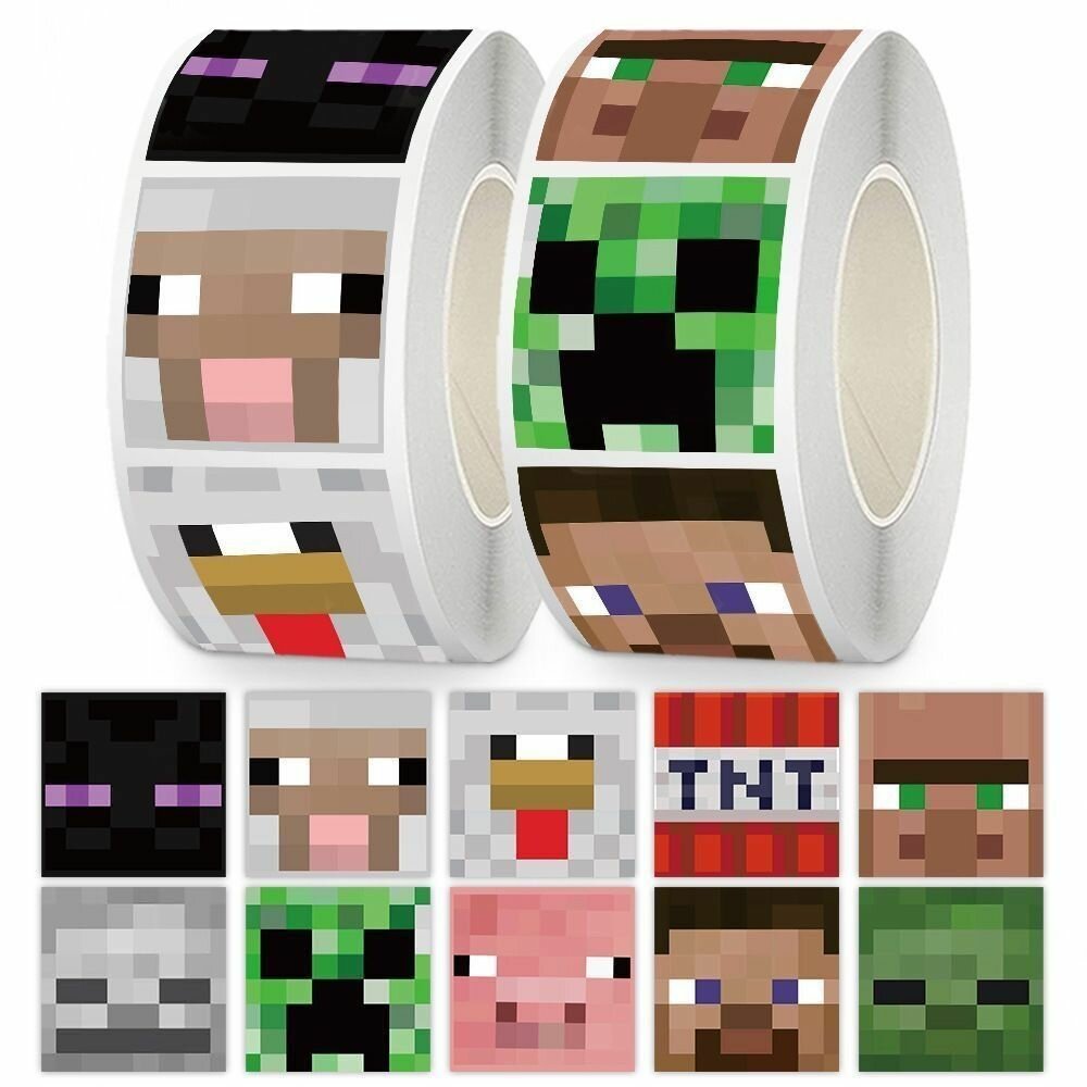 Наклейки Minecraft 500 штук рулон, блоки для скрапбукинга и декора, забавные стикеры для дневника