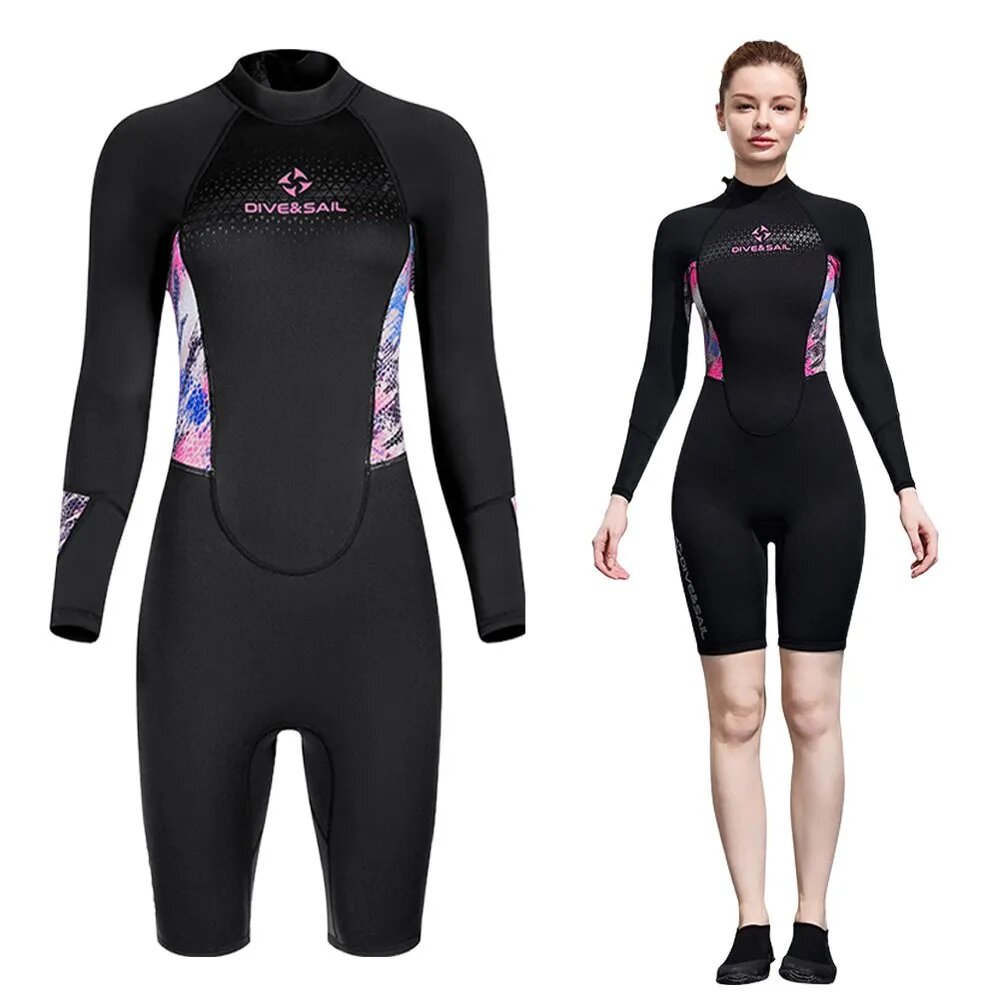 Гидрокостюм для подводной охоты и снорклинга Dive&Sail черный неопреновый с длинным рукавом и шортами