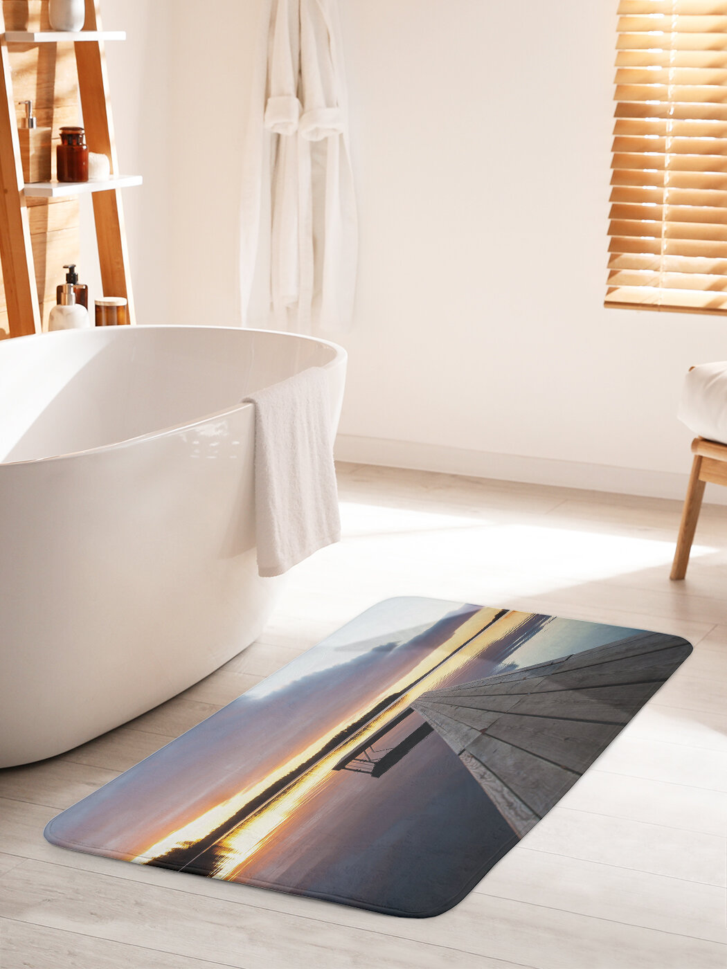 Коврик для ванной комнаты и туалета противоскользящий "Деревянный причал" 60х100 см, JoyArty