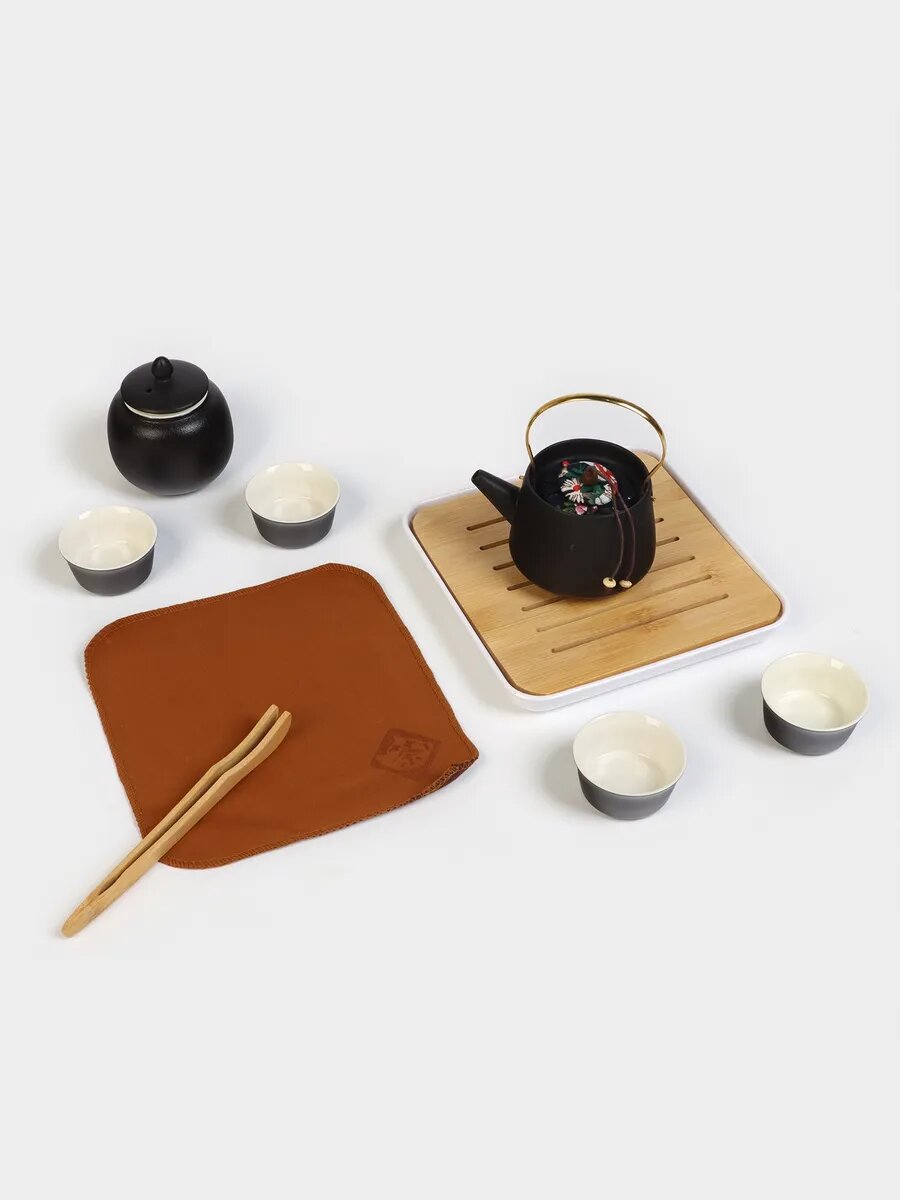 Набор для чайной церемонии «Мотомия», 9 предметов, на 4 персоны, чашка 40 мл, чайник 200 мл, керамика, чёрный