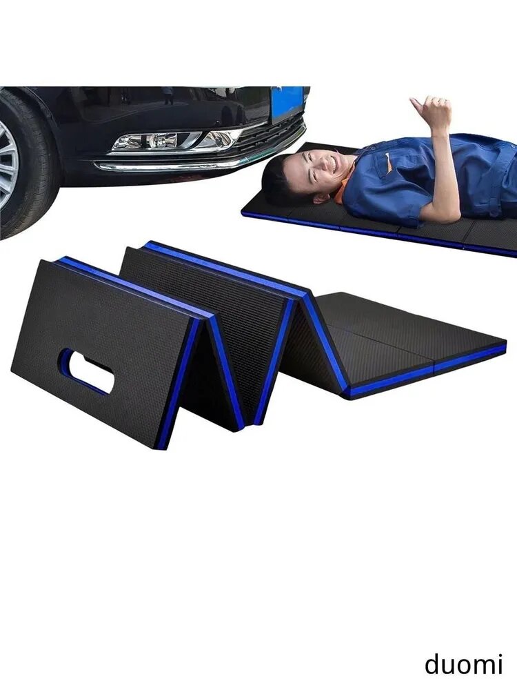 Лежак ремонтный для авто, складной лежак для автосервиса, черный лежак с подушкой для комфортного ремонта.