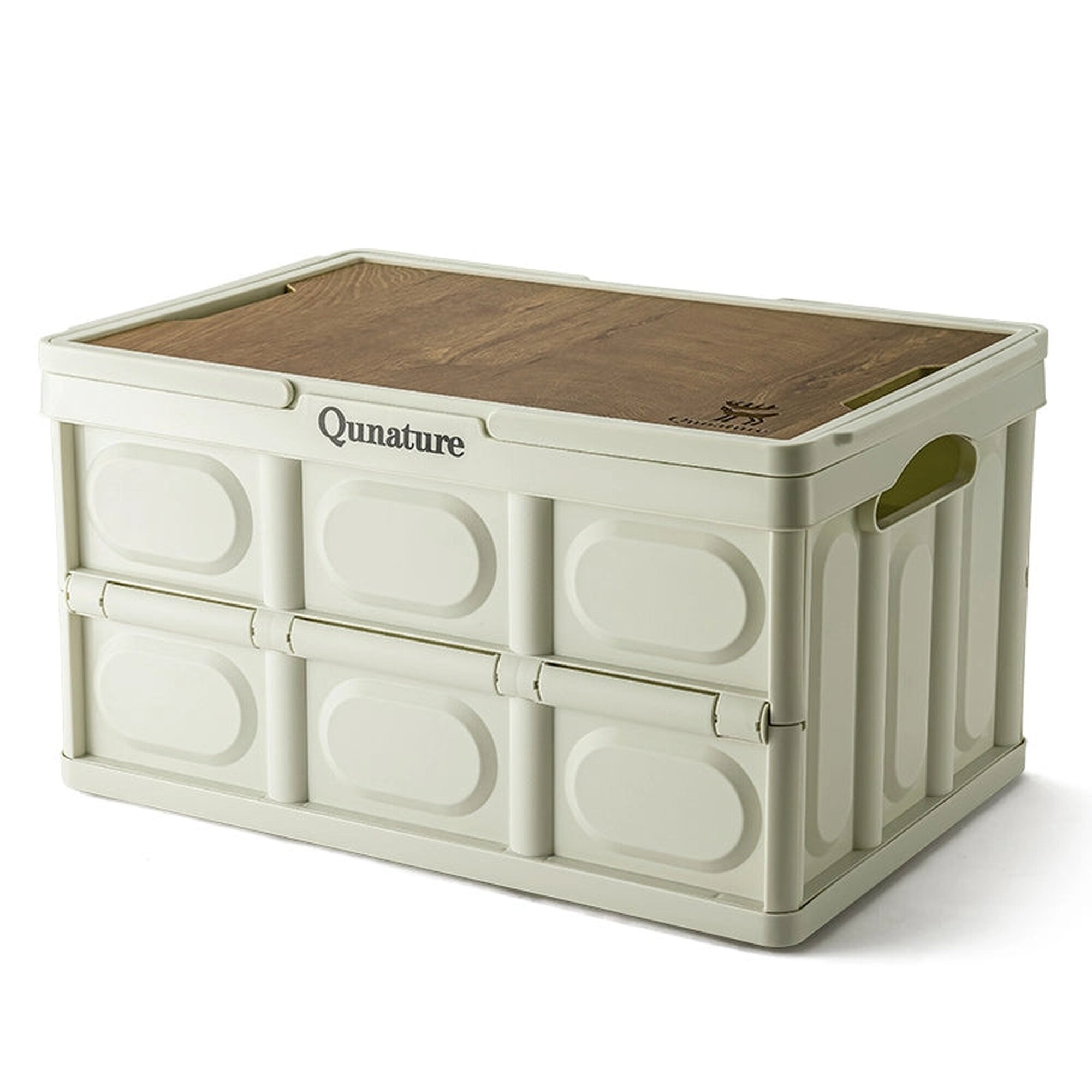 Decathlon Кемпинговый ящик-столик Qunature 053001 - размер 52 х 36 х 31.5 см, объем 55 л, макс. нагрузка до 30 кг, складной. Цвет кремовый/коричневый