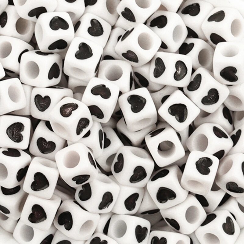 Акриловые квадратные бусины с алфавитом, 100 шт Белый, 6.7mm 100Pcs