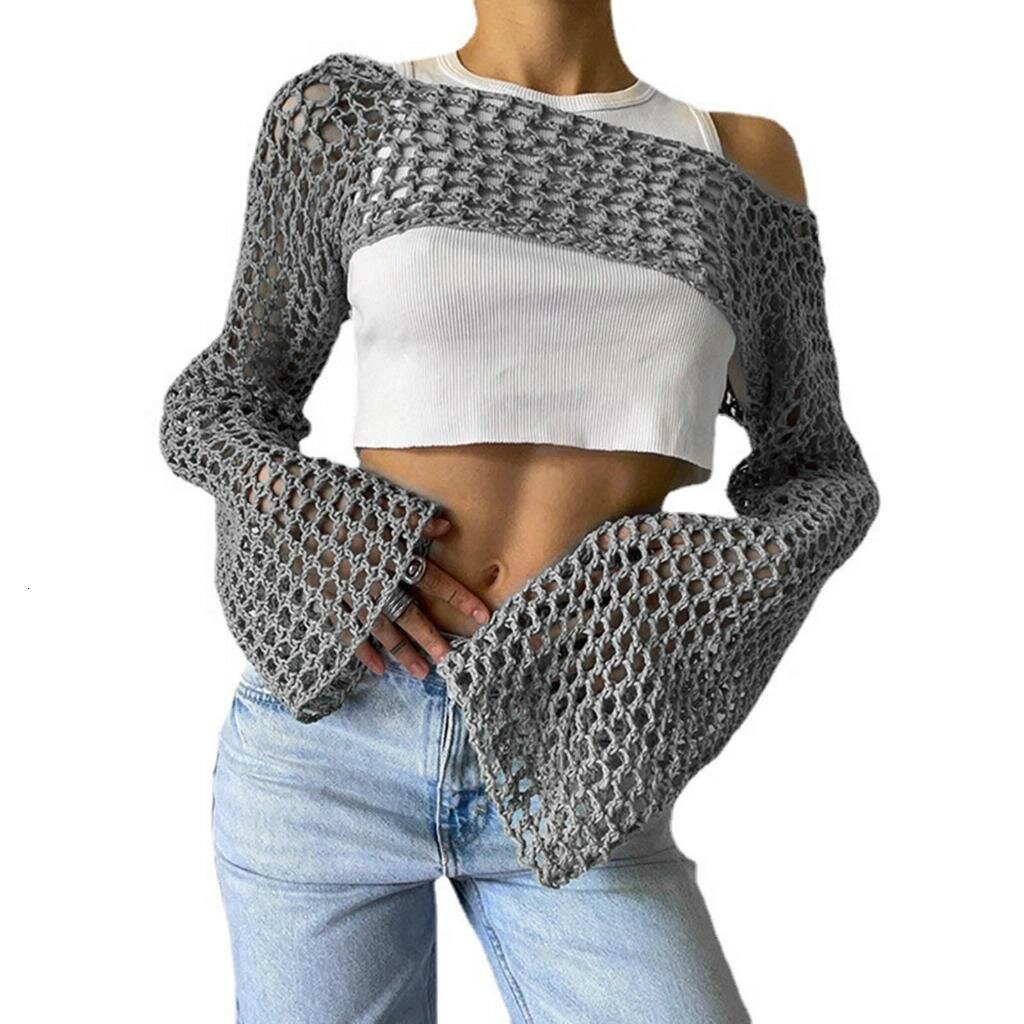 Женский топ-накидка для пляжа, Серый - L