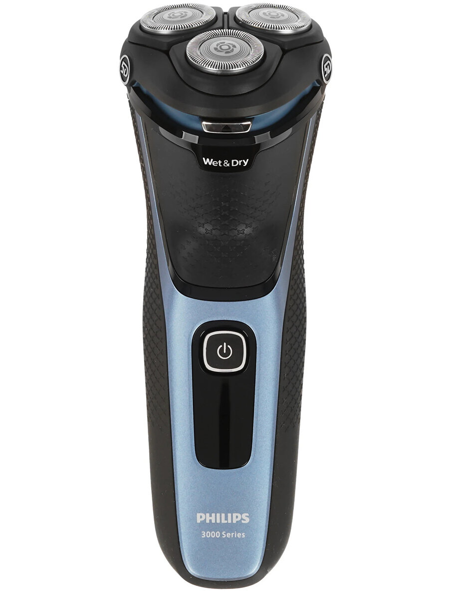 Электробритва Philips 3000 Series S3243/12 для сухого и влажного бритья, плавающие головки, до 60 минут работы от аккумулятора, черный/голубой