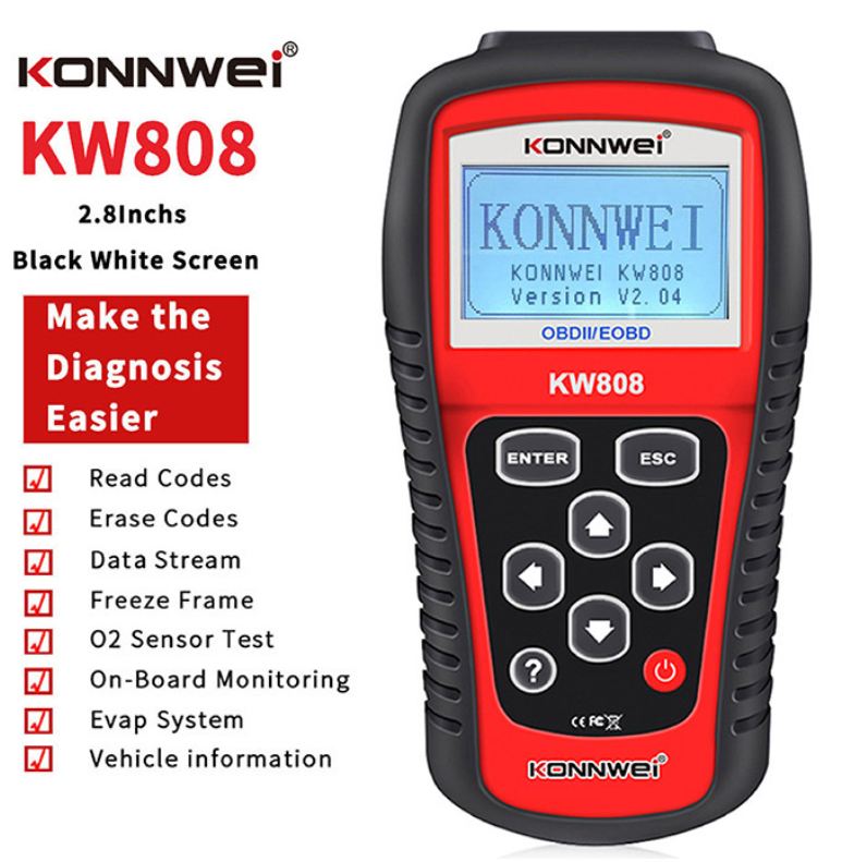 Тестер аккумуляторных батарей KONNWEI KW808 OBD2 MS509 , генератора и пусковой системы автомобиля