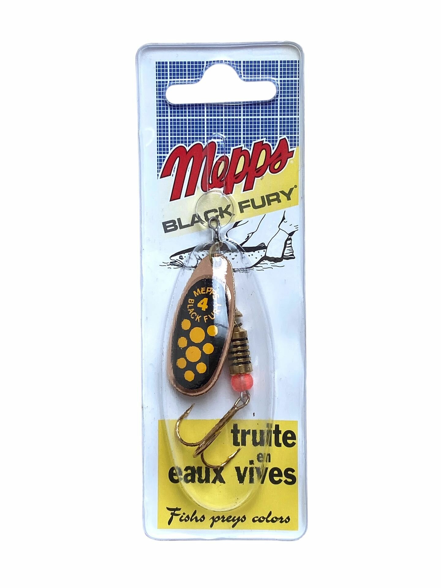 Блесна для рыбалки вращающаяся MEPPS "Black Fury JAUNE CU" №4 (8г) блистер