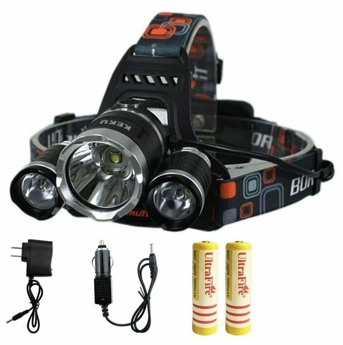 Налобный фонарь Boruit HL-720, черный, питание от аккумулятора, USB-зарядк