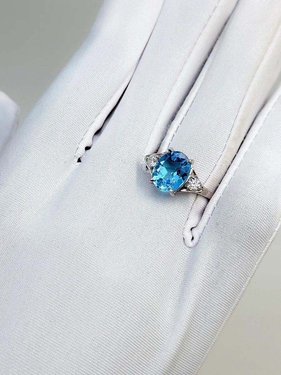 Кольцо, серебро, 925 проба, родирование, топаз, фианит