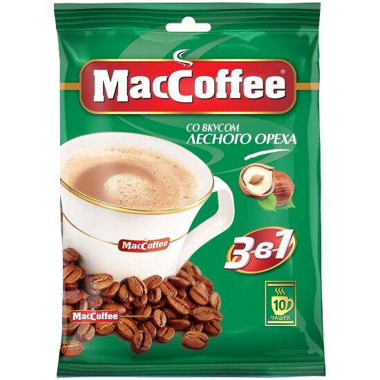 Кофейный напиток Maccoffee 3в1 со вкусом лесного ореха растворимый 10 шт по 18 г