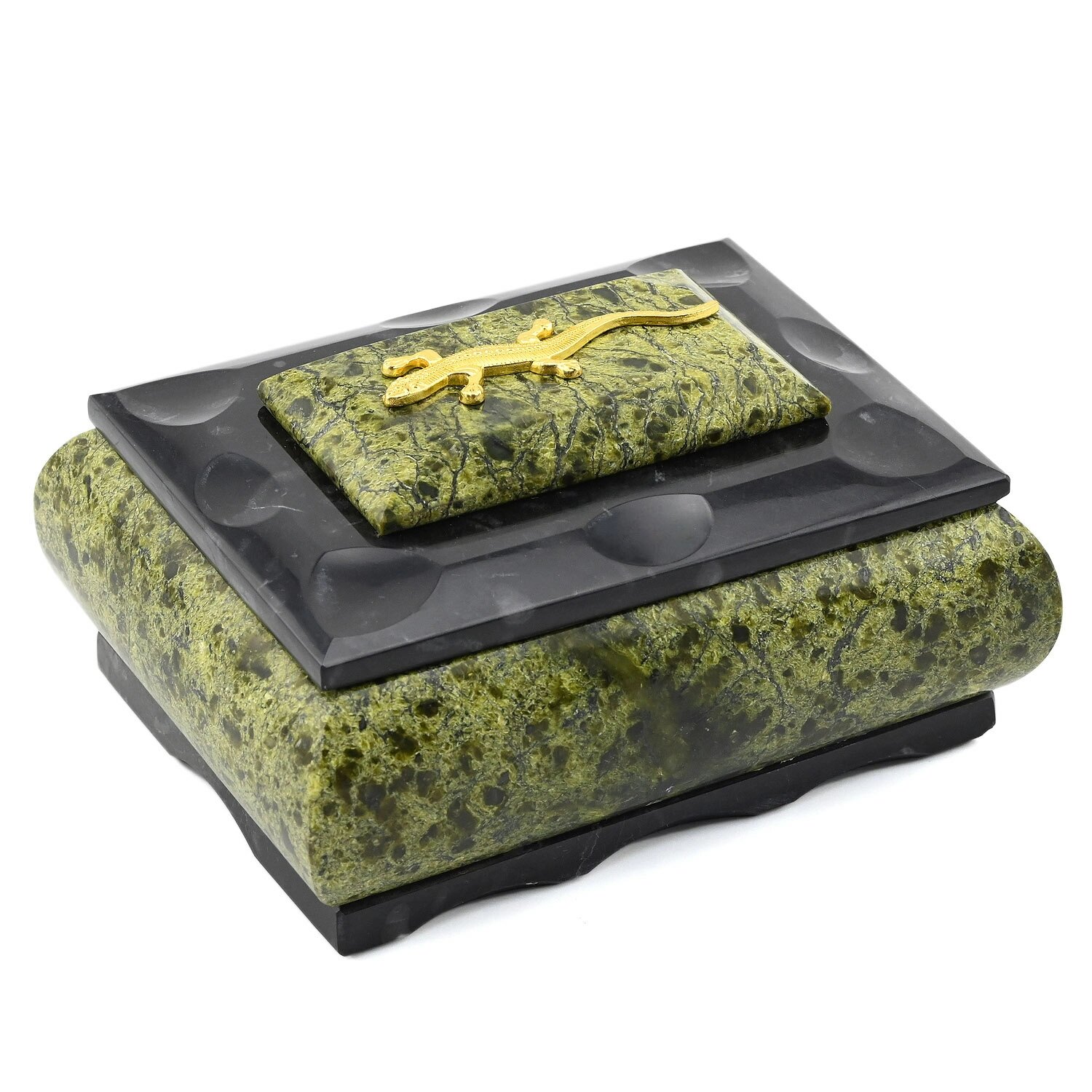 Шкатулка из змеевика с ящеркой "Уральский сувенир" 115*85*70мм. .