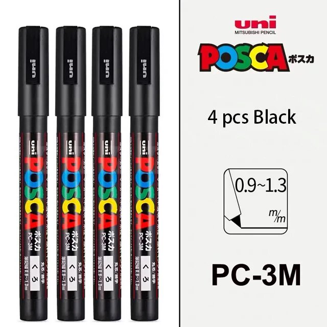 Набор маркеров UNI POSCA PC-1M/3M/5M Черный, PC-3M Blakc