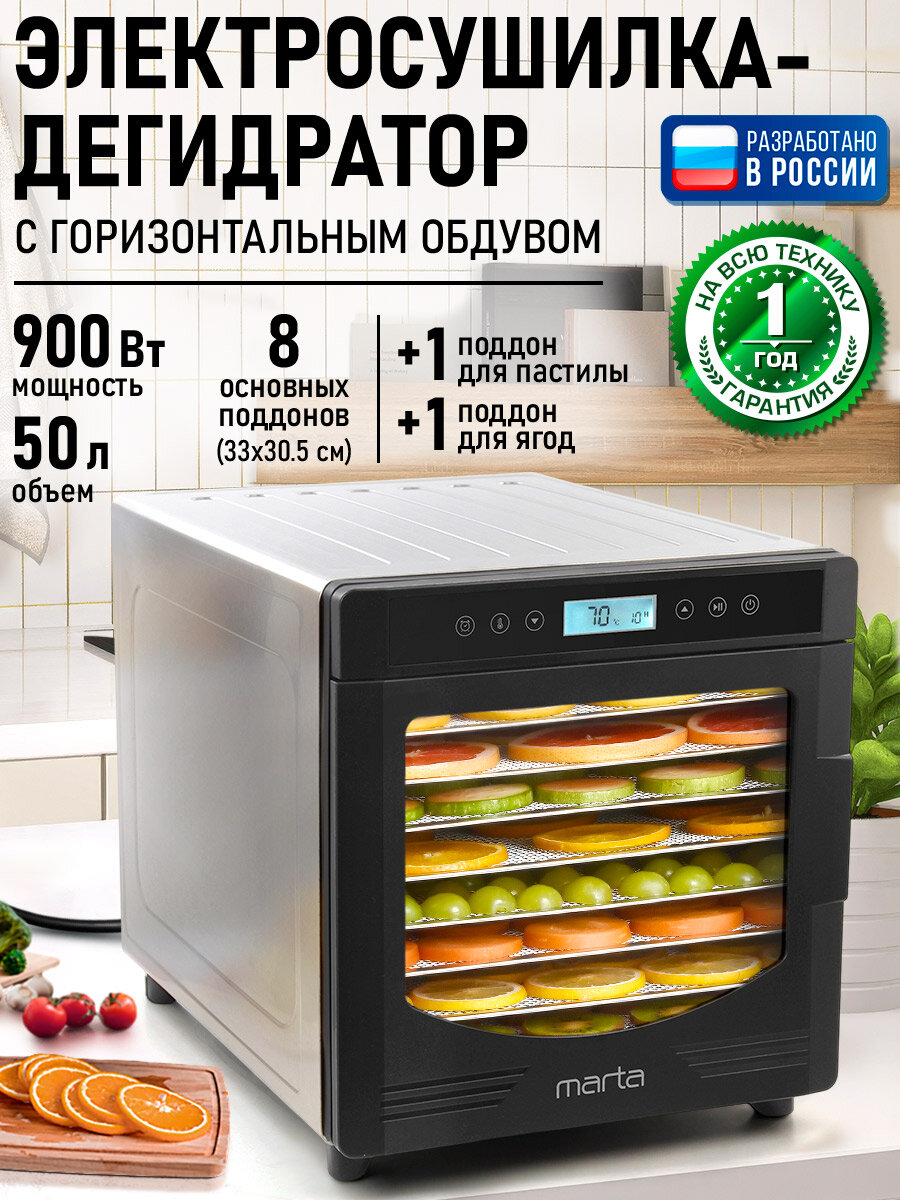 Дегидратор сушилка для овощей электросушилка MARTA MT-FD1970A профессиональная с горизонтальным обдувом