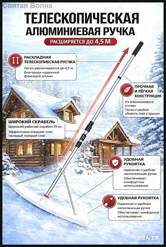 Снеговой скребок с телескопической ручкой 79 см регулируемая съемная