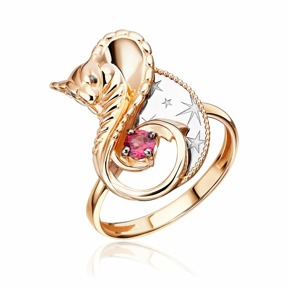 Кольцо, комбинированное золото, 585 проба, родирование, гранат