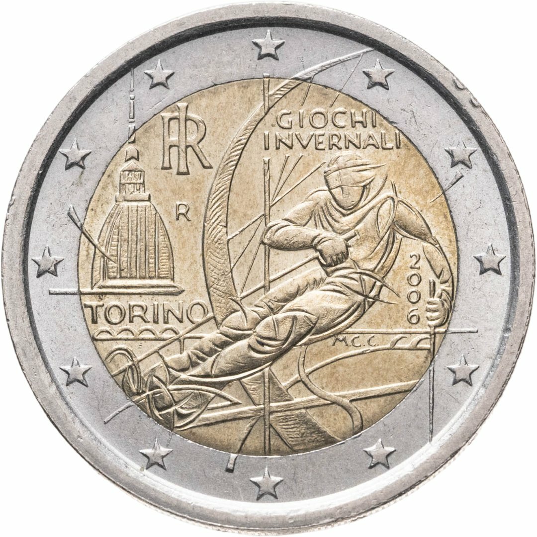 Италия 2 евро euro 2006 "XX зимние Олимпийские игры 2006 года в Турине", Биметалл, в сохранности XF-AU